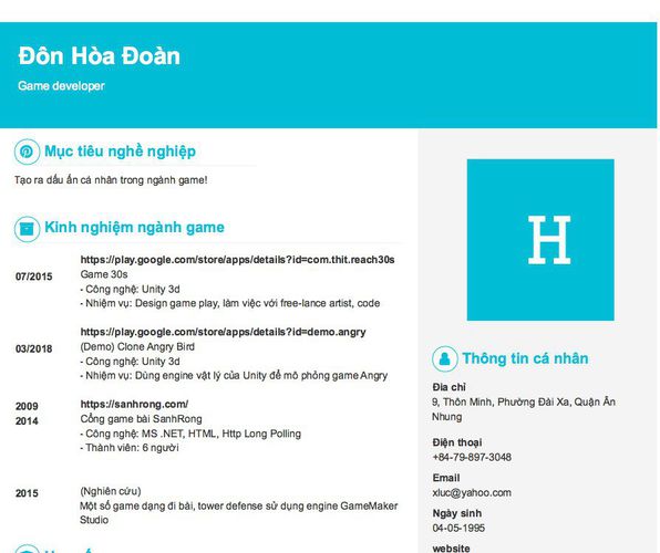 #8457 Mẫu CV Game developer thiết kế chuẩn nhất 2025 bởi Đôn H