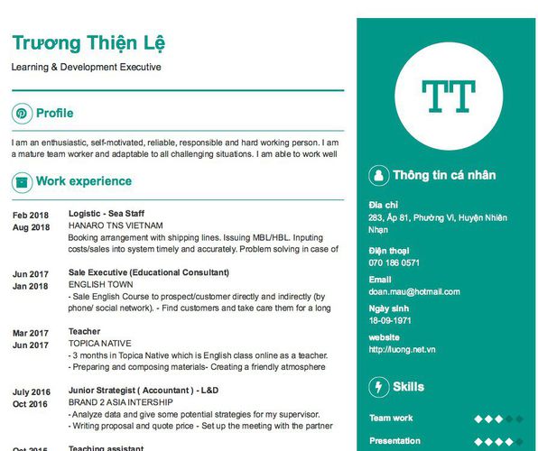 #10044 Mẫu CV Learning & Development Executive thiết kế chuẩn nhất 2025 bởi Trương T