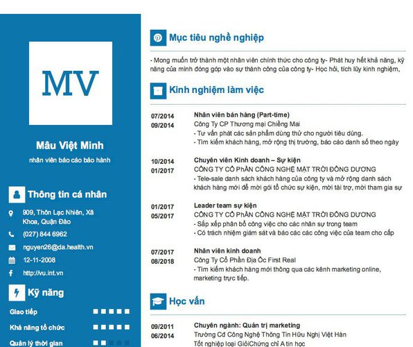 #6506 Mẫu CV nhân viên báo cáo bảo hành thiết kế chuẩn nhất 2025 bởi Mâu V