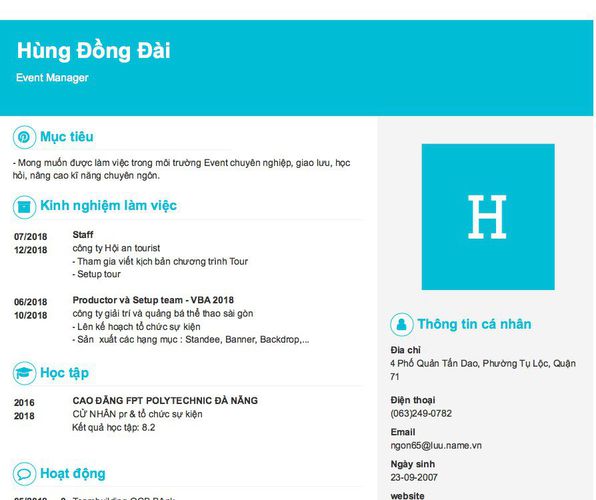 #14107 Mẫu CV Event Manager thiết kế chuẩn nhất 2025 bởi Hùng