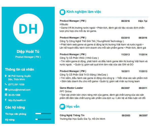 #10856 Mẫu CV Product Manager ( PM ) thiết kế chuẩn nhất 2025 bởi Diệp H