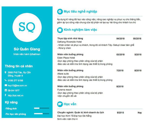#17379 Mẫu CV Nhân viên hành lý/bellman thiết kế chuẩn nhất 2025 bởi Sử Q