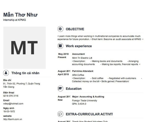 #4067 Mẫu CV Internship at KPMG thiết kế chuẩn nhất 2025 bởi Mẫn T