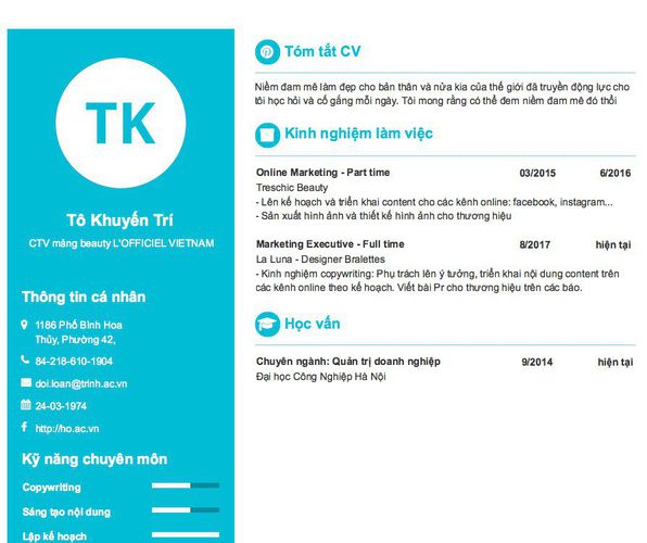 #12306 Mẫu CV CTV mảng beauty L'OFFICIEL VIETNAM thiết kế chuẩn nhất 2024 bởi Tô K