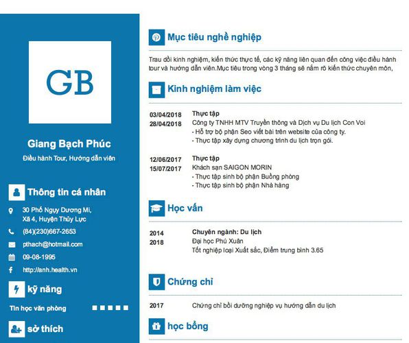 #9836 Mẫu CV Điều hành Tour, Hướng dẫn viên thiết kế chuẩn nhất 2025 bởi Giang B