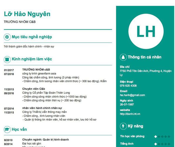 #3164 Mẫu CV TRƯỞNG NHÓM C&B thiết kế chuẩn nhất 2024 bởi Lỡ H