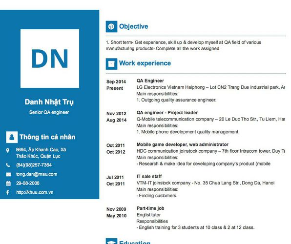 #8601 Mẫu CV Senior QA engineer thiết kế chuẩn nhất 2025 bởi Danh N