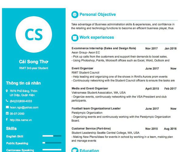 #13927 Mẫu CV RMIT 3rd-year Student thiết kế chuẩn nhất 2025 bởi Cái S