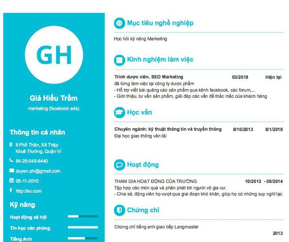 #9158 Mẫu CV marketing (facebook ads) thiết kế chuẩn nhất 2025 bởi Giả H