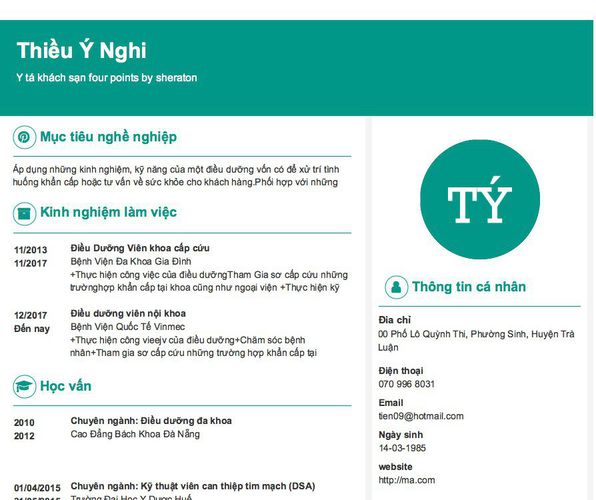 #16397 Mẫu CV Y tá khách sạn four points by sheraton thiết kế chuẩn ...