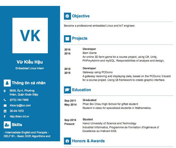 #8626 Mẫu CV Embedded Linux Intern thiết kế chuẩn nhất 2025 bởi Vừ K