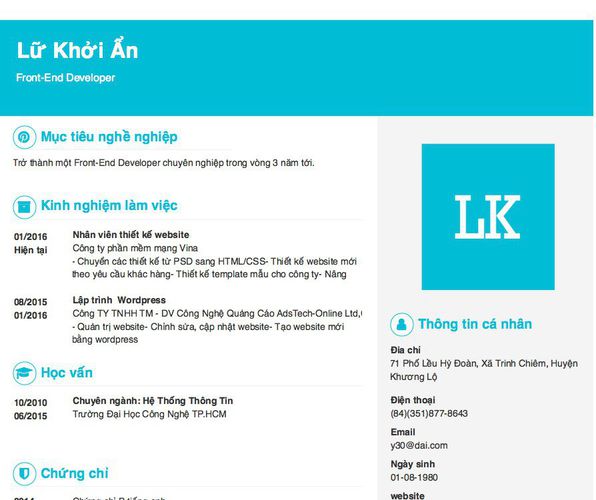 #6709 Mẫu CV Front-End Developer thiết kế chuẩn nhất 2024 bởi Lữ K