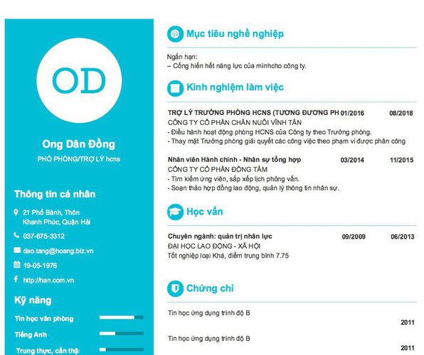 #3204 Mẫu CV PHÓ PHÒNG/TRỢ LÝ hcns thiết kế chuẩn nhất 2025 bởi Ong D