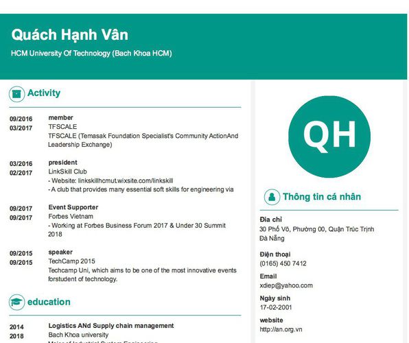 #14269 Mẫu CV HCM University Of Technology (Bach Khoa HCM) thiết kế ...