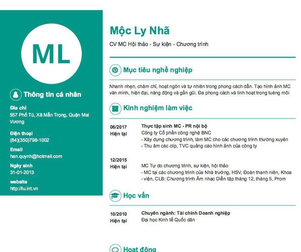 #12584 Mẫu CV CV MC Hội thảo - Sự kiện - Chương trình thiết kế chuẩn nhất 2025 bởi Mộc L