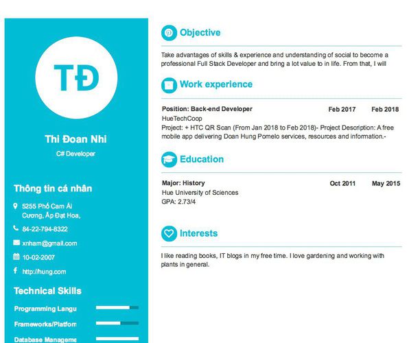 #8773 Mẫu CV C# Developer thiết kế chuẩn nhất 2024 bởi Thi