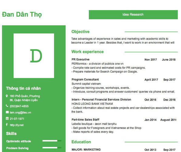 #12774 Mẫu CV Idea Research thiết kế chuẩn nhất 2024 bởi Đan D