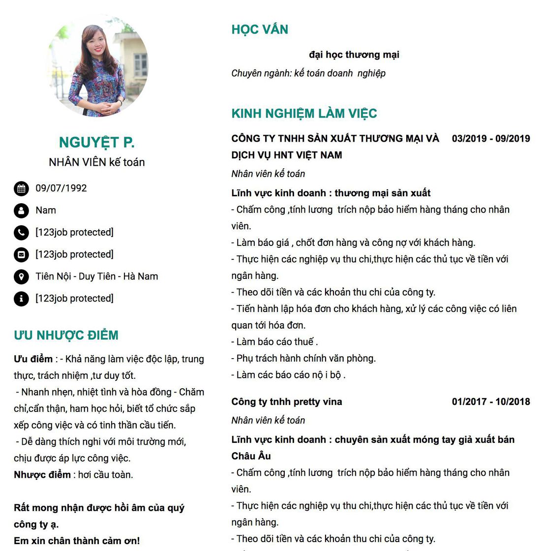 #25538 Mẫu CV nhân viên kế toán thiết kế chuẩn nhất 2025 bởi NGUYỆT P