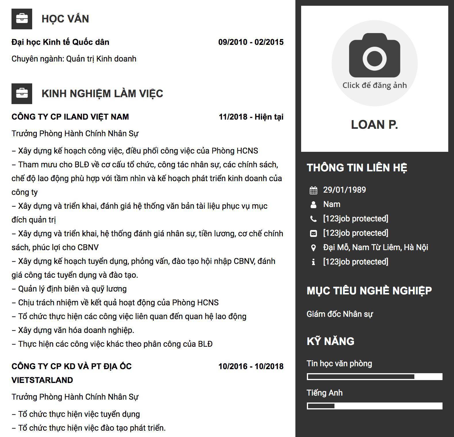 #24922 Mẫu CV trưởng phòng hành chính nhân sự thiết kế chuẩn nhất 2025 bởi LOAN P