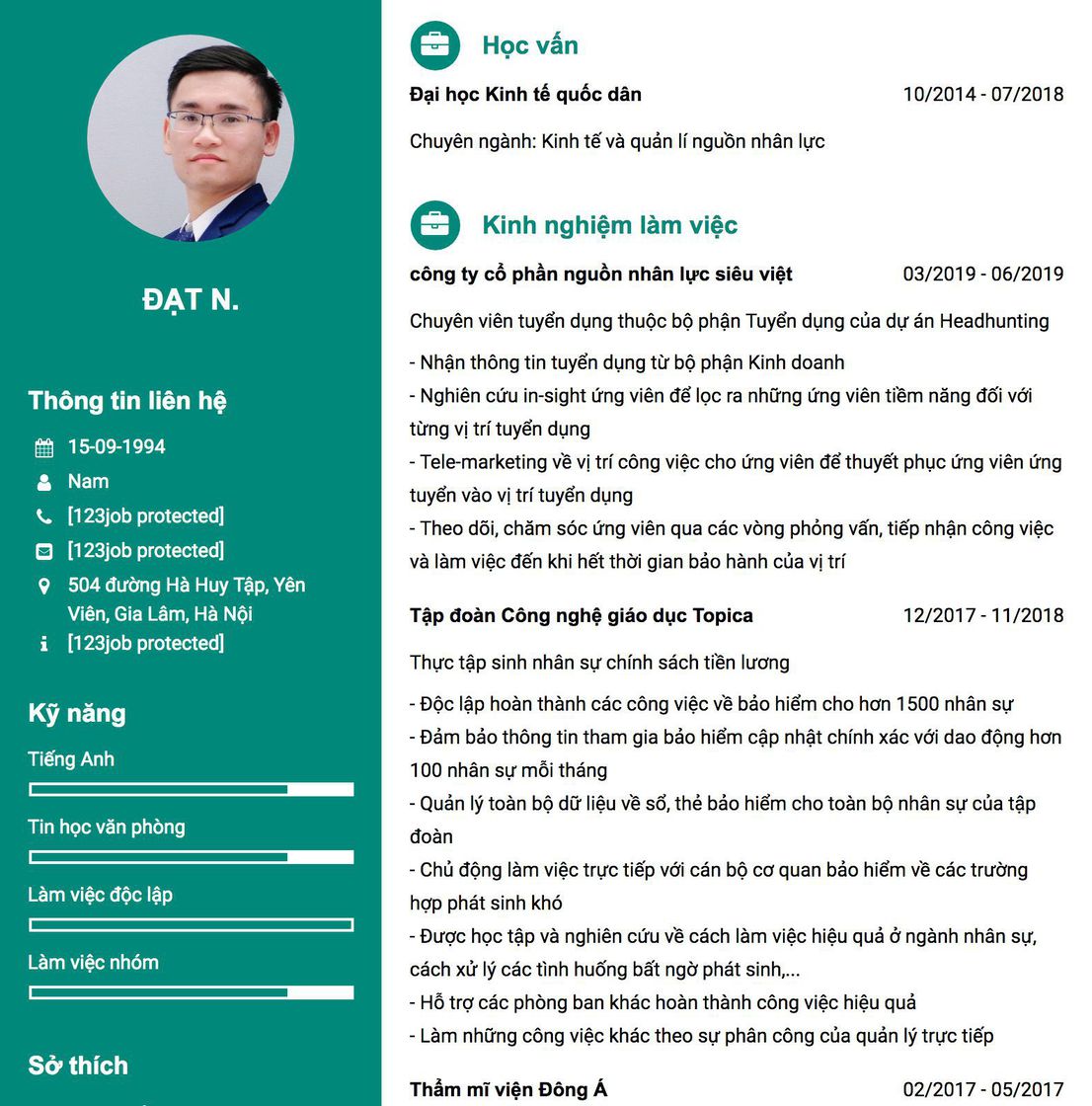 #24593 Mẫu CV chuyên viên tuyển dụng thuộc bộ phận tuyển dụng của dự án ...