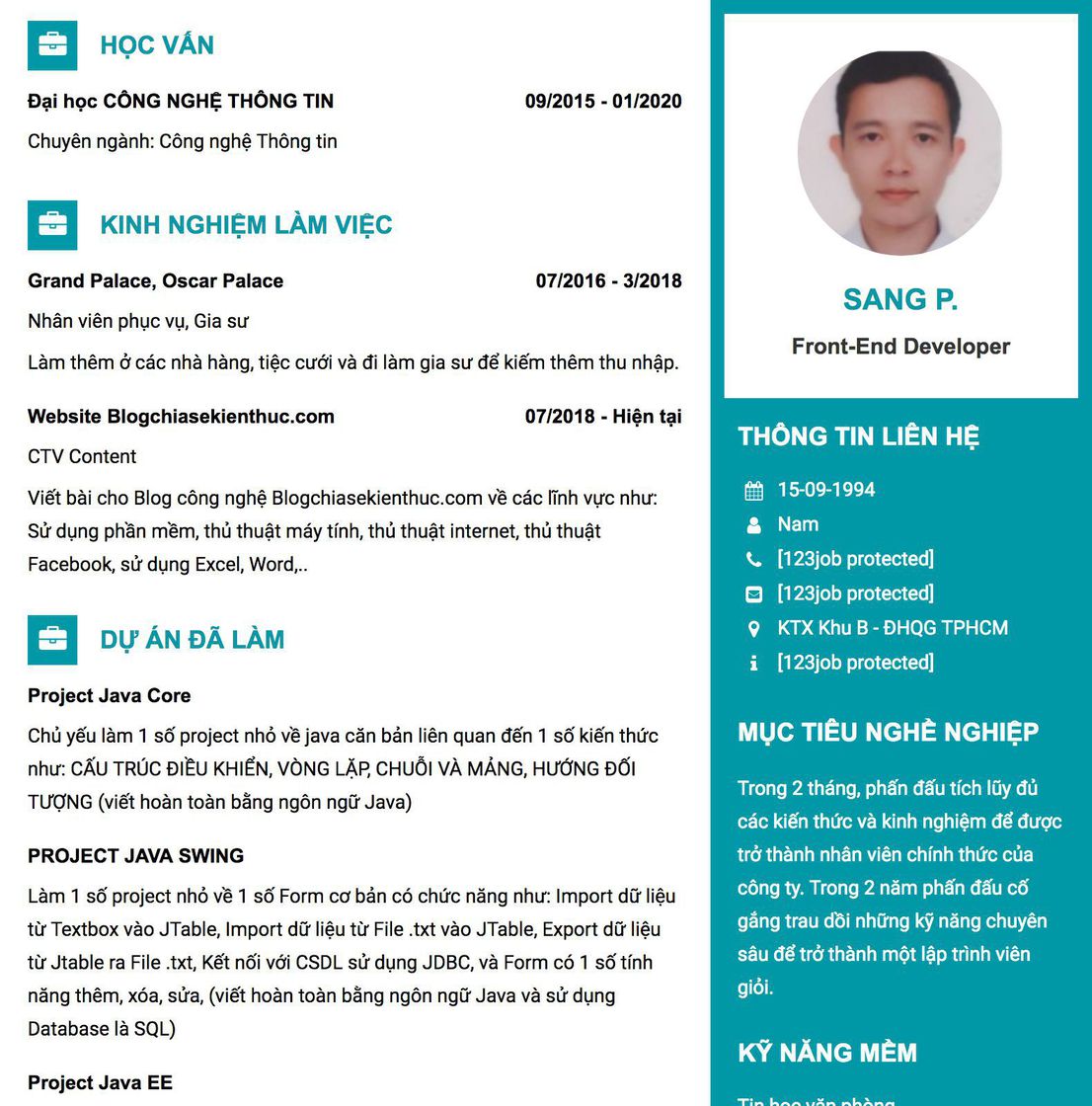 28348 Mẫu Cv Front End Developer Thiết Kế Chuẩn Nhất 2025 Bởi Sang P