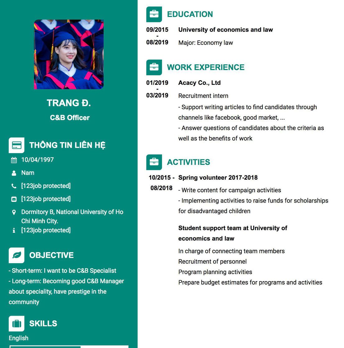 #24631 Mẫu CV c&b officer thiết kế chuẩn nhất 2025 bởi Trang