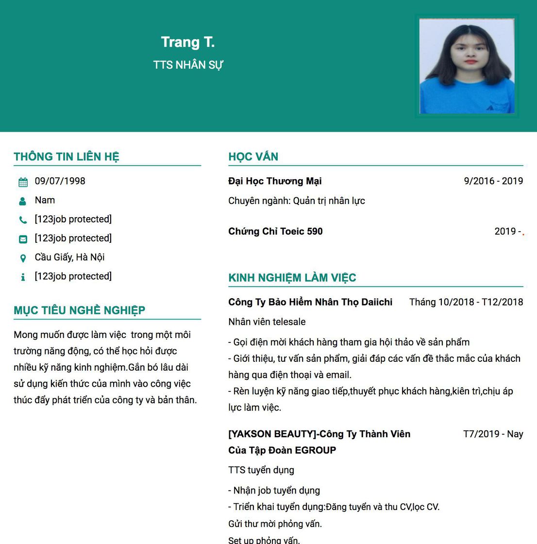 #24955 Mẫu CV tts nhân sự thiết kế chuẩn nhất 2025 bởi trang t