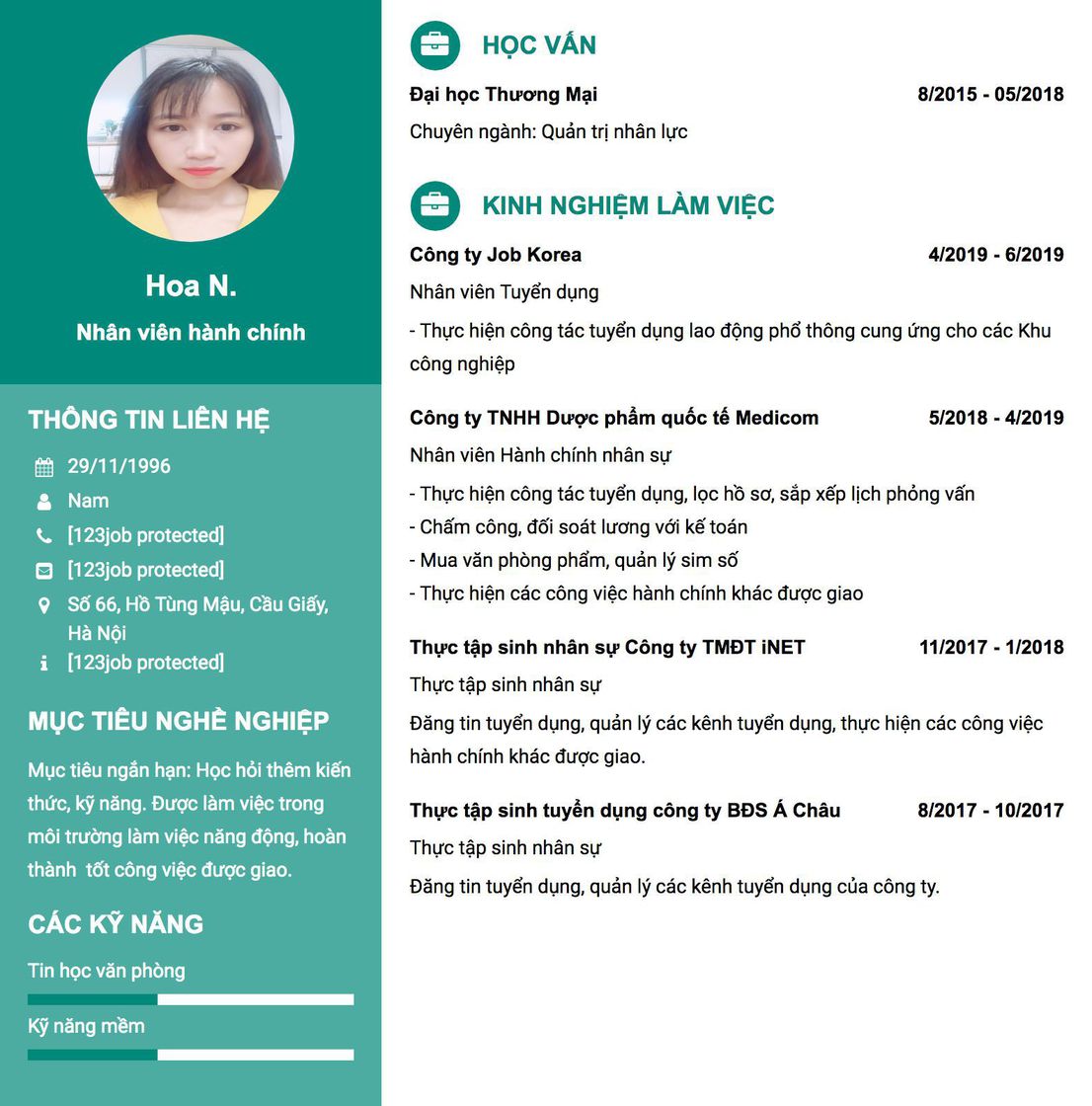 #24966 Mẫu CV nhân viên hành chính thiết kế chuẩn nhất 2025 bởi Hoa N