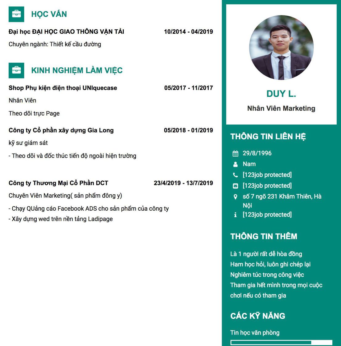 #28413 Mẫu CV nhân viên marketing thiết kế chuẩn nhất 2024 bởi DUY L