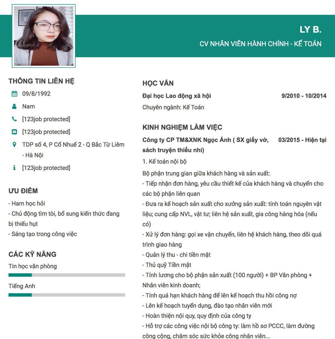 #25541 Mẫu CV cv nhân viên hành chính - kế toán thiết kế chuẩn nhất ...