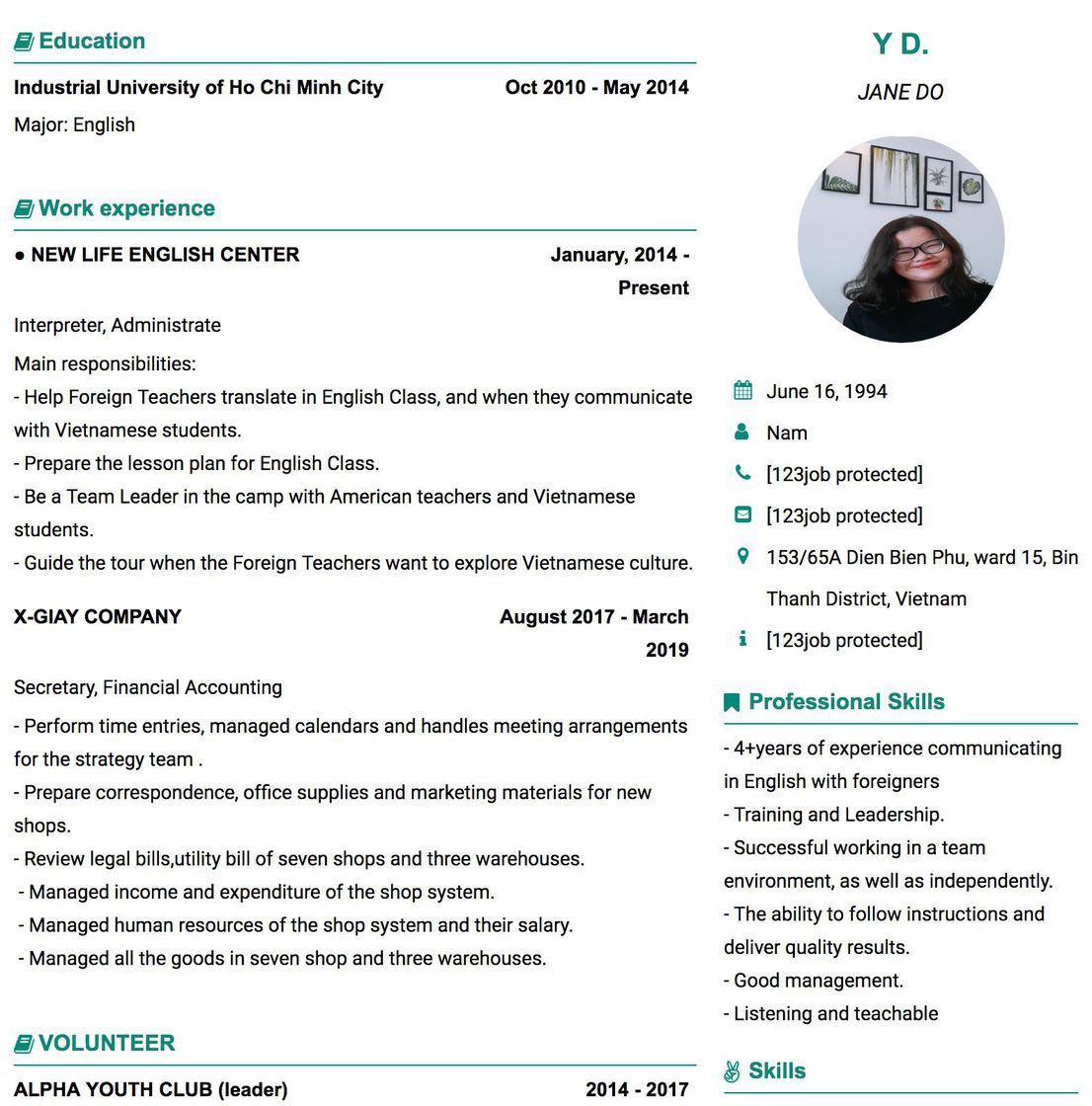 #26351 Mẫu CV jane do thiết kế chuẩn nhất 2025 bởi Y D