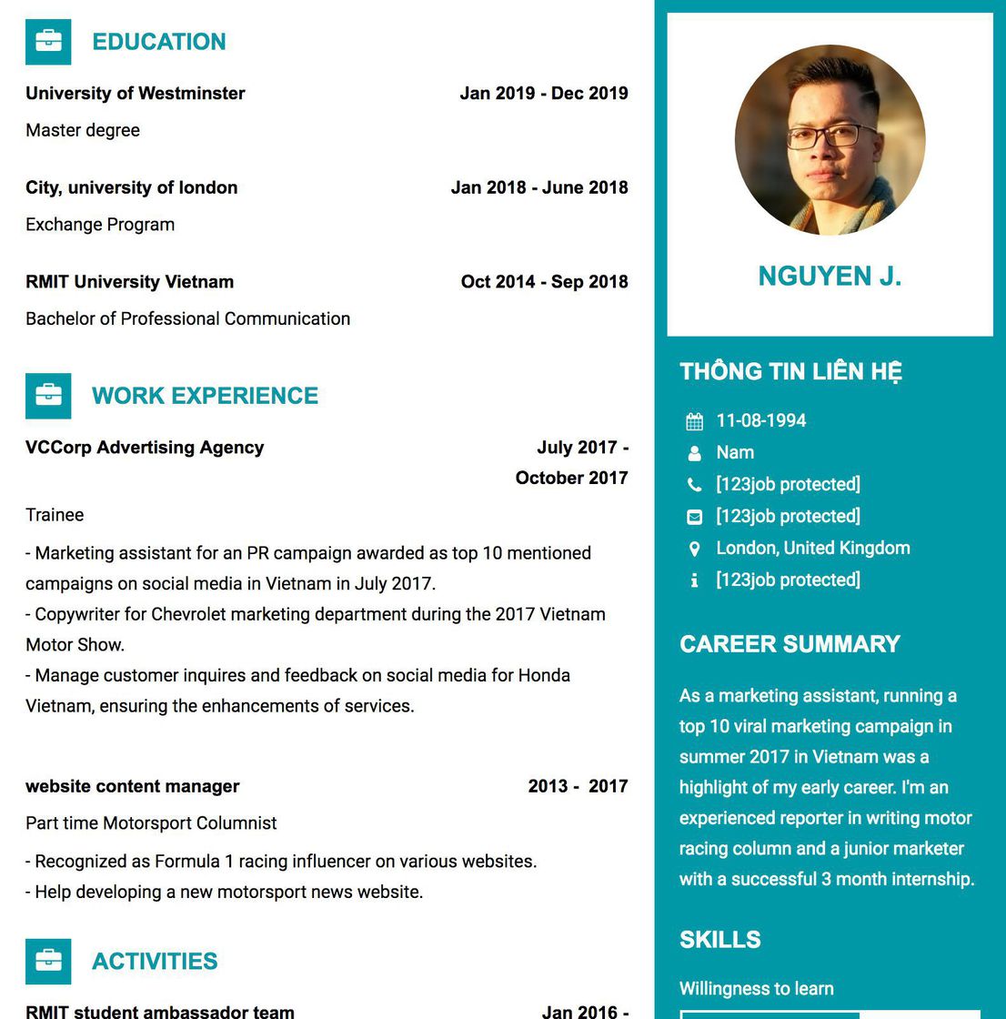 #28035 Mẫu CV trainee thiết kế chuẩn nhất 2024 bởi Nguyen J