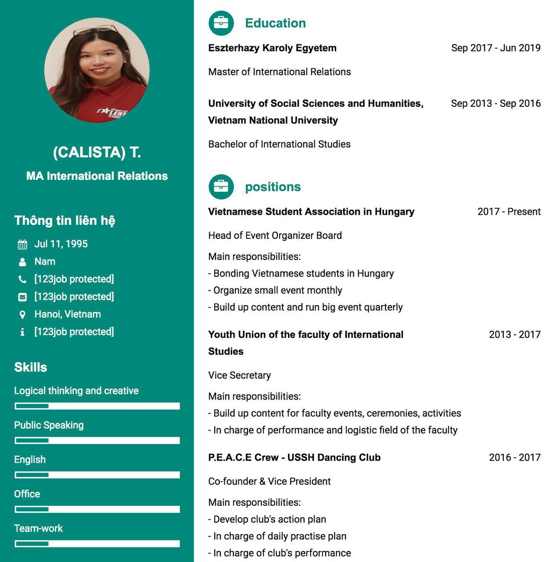 #26451 Mẫu CV ma international relations thiết kế chuẩn nhất 2025 bởi (CALISTA) T