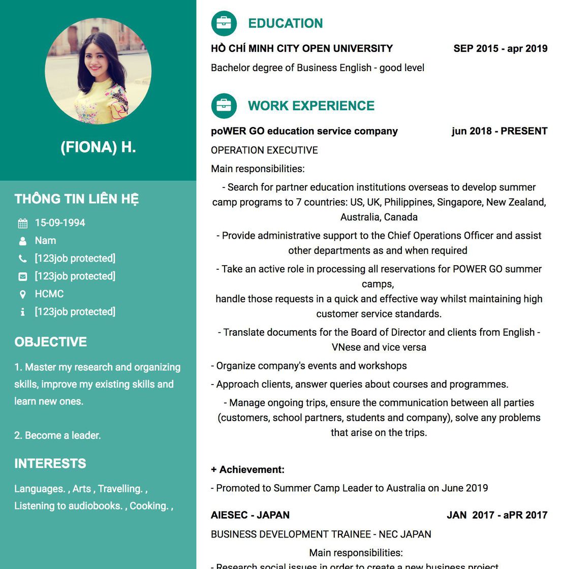 #26794 Mẫu CV operation executive thiết kế chuẩn nhất 2025 bởi (FIONA) H