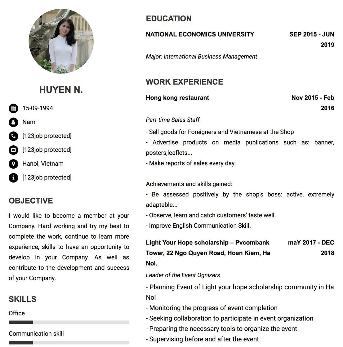 #28090 Mẫu CV part-time sales staff thiết kế chuẩn nhất 2025 bởi HUYEN N