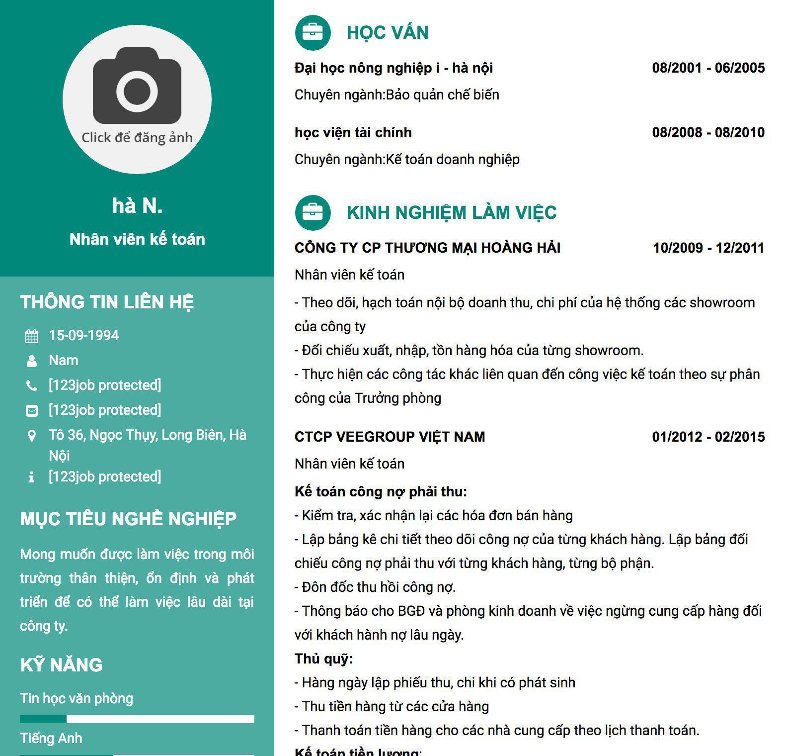 #25652 Mẫu CV nhân viên kế toán thiết kế chuẩn nhất 2025 bởi hà N