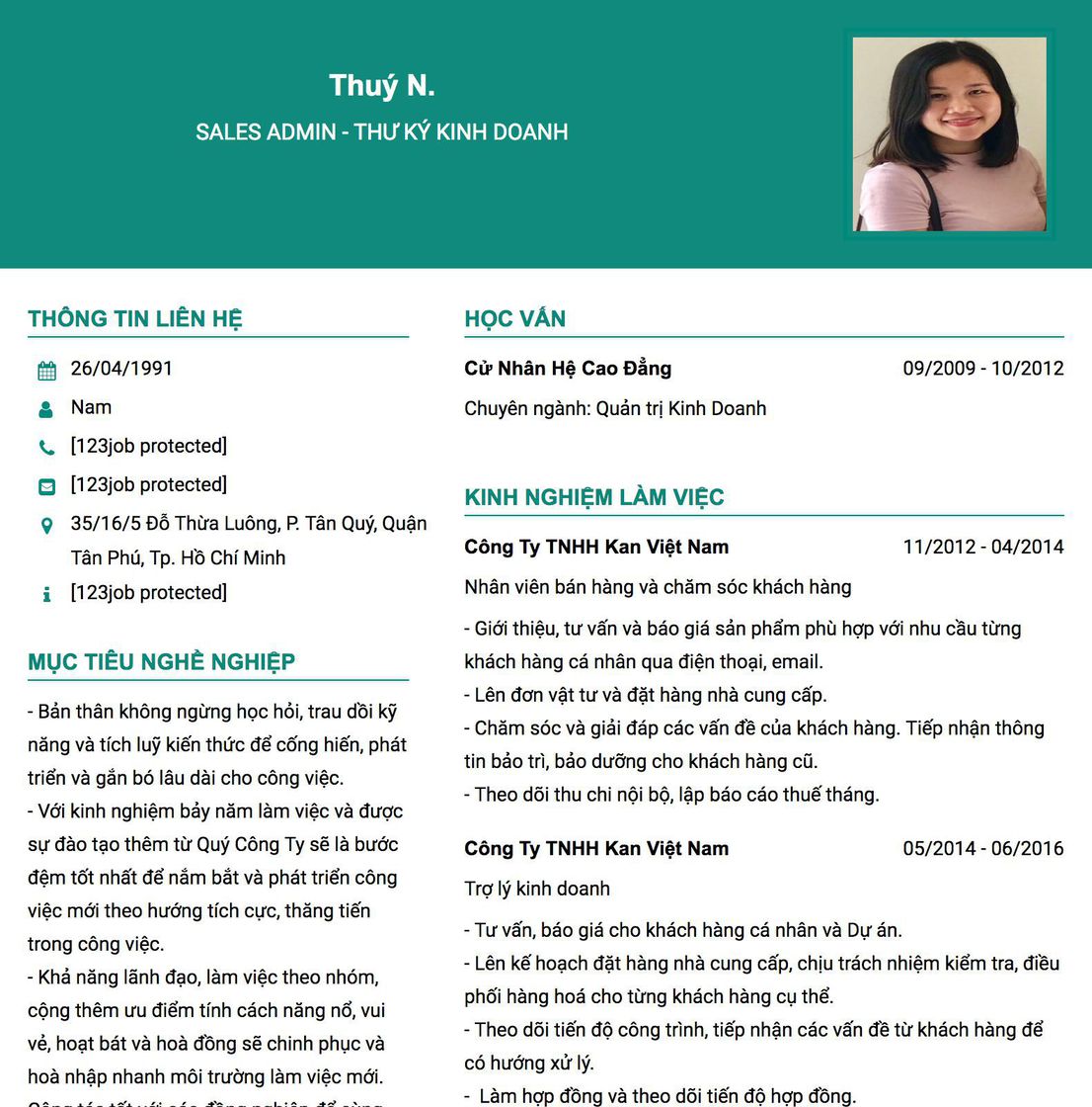 #26289 Mẫu CV sales admin - thư ký kinh doanh thiết kế chuẩn nhất 2025 bởi Thuý N