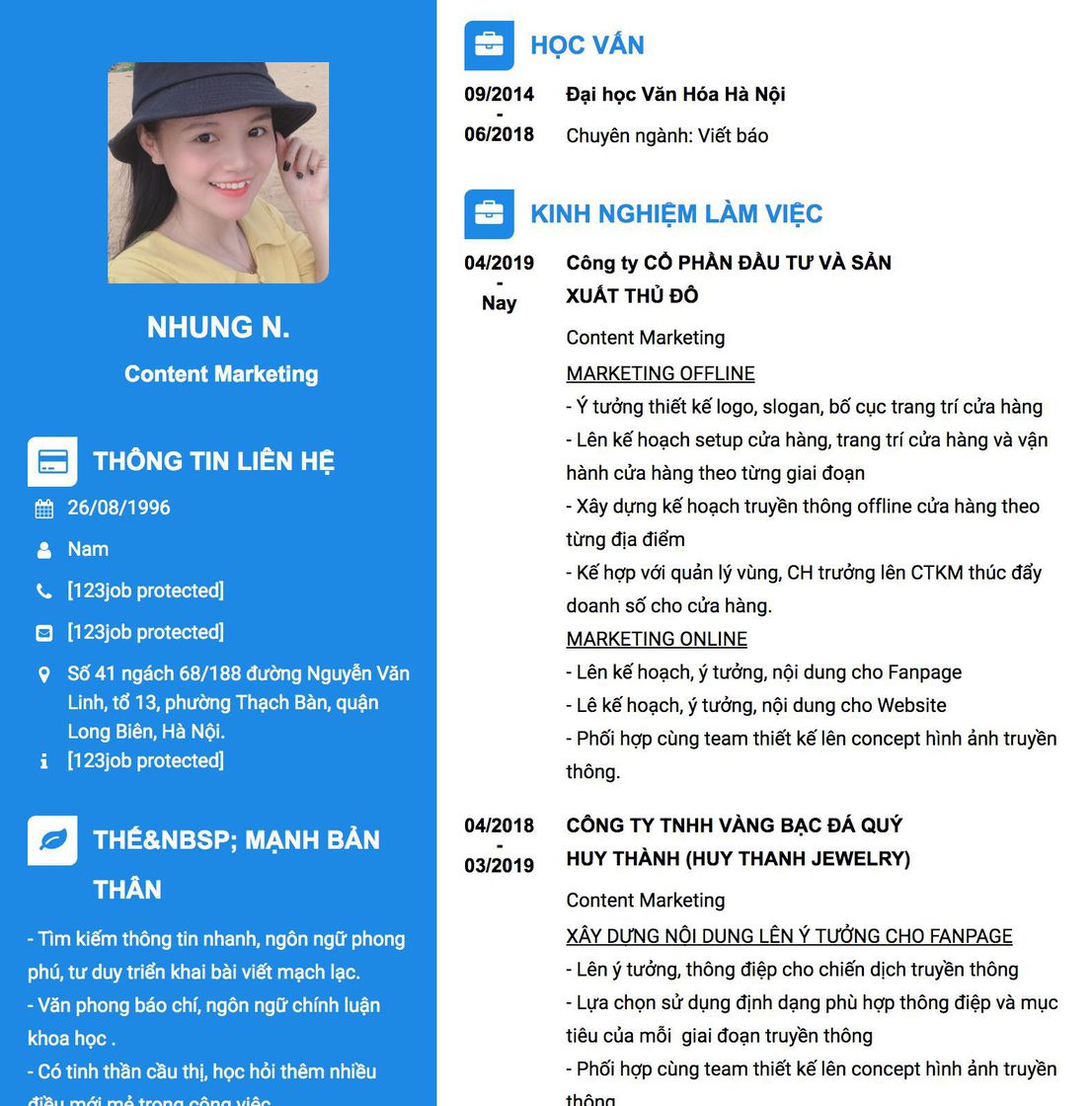 #28463 Mẫu CV content marketing thiết kế chuẩn nhất 2025 bởi Nhung N