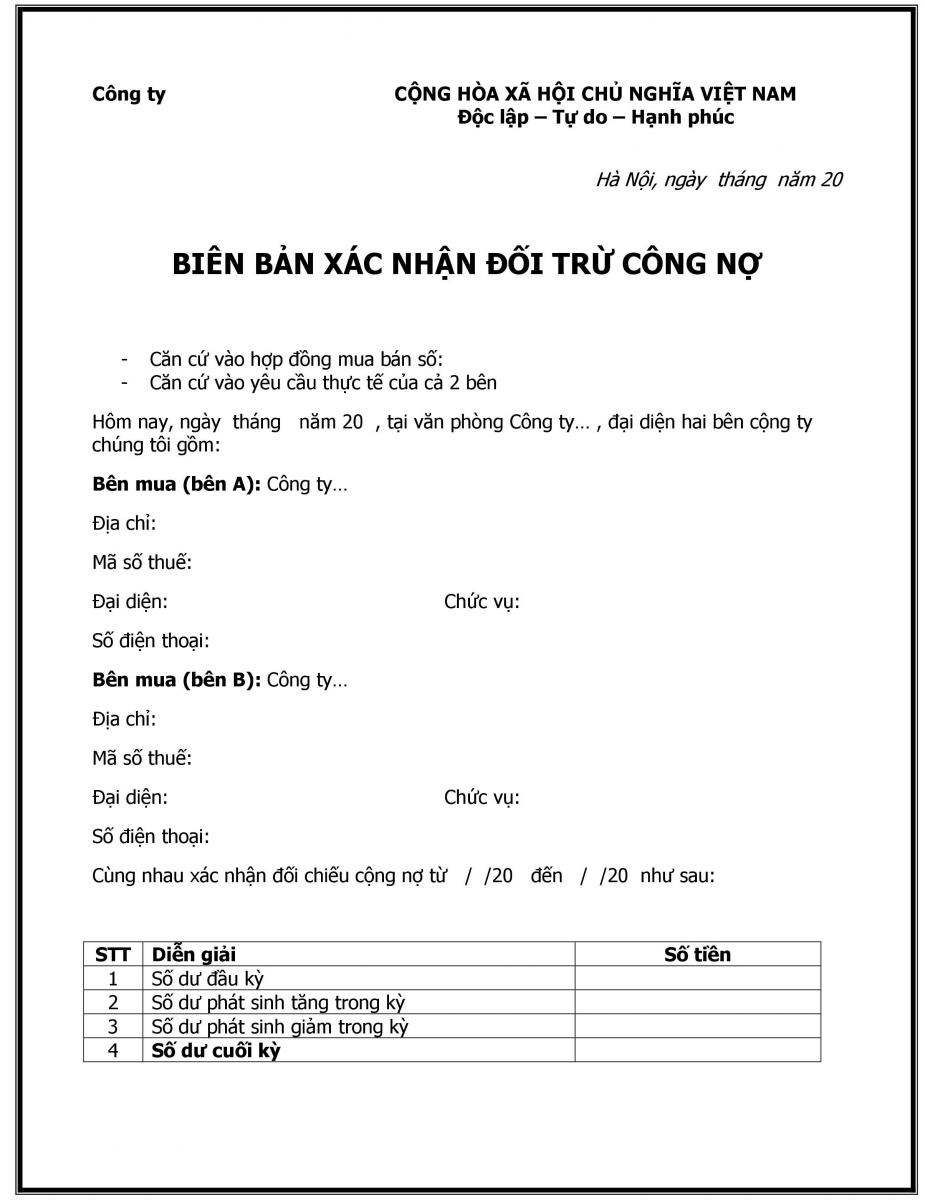 Mẫu biên bản đối chiếu công nợ và cách lập biên bản chuẩn nhất